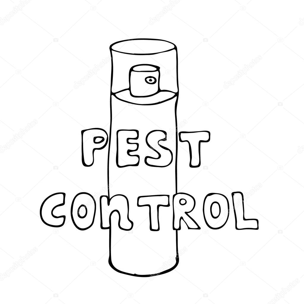 Control de plagas. Letras en la lata de aerosol de fondo con tapa ...
