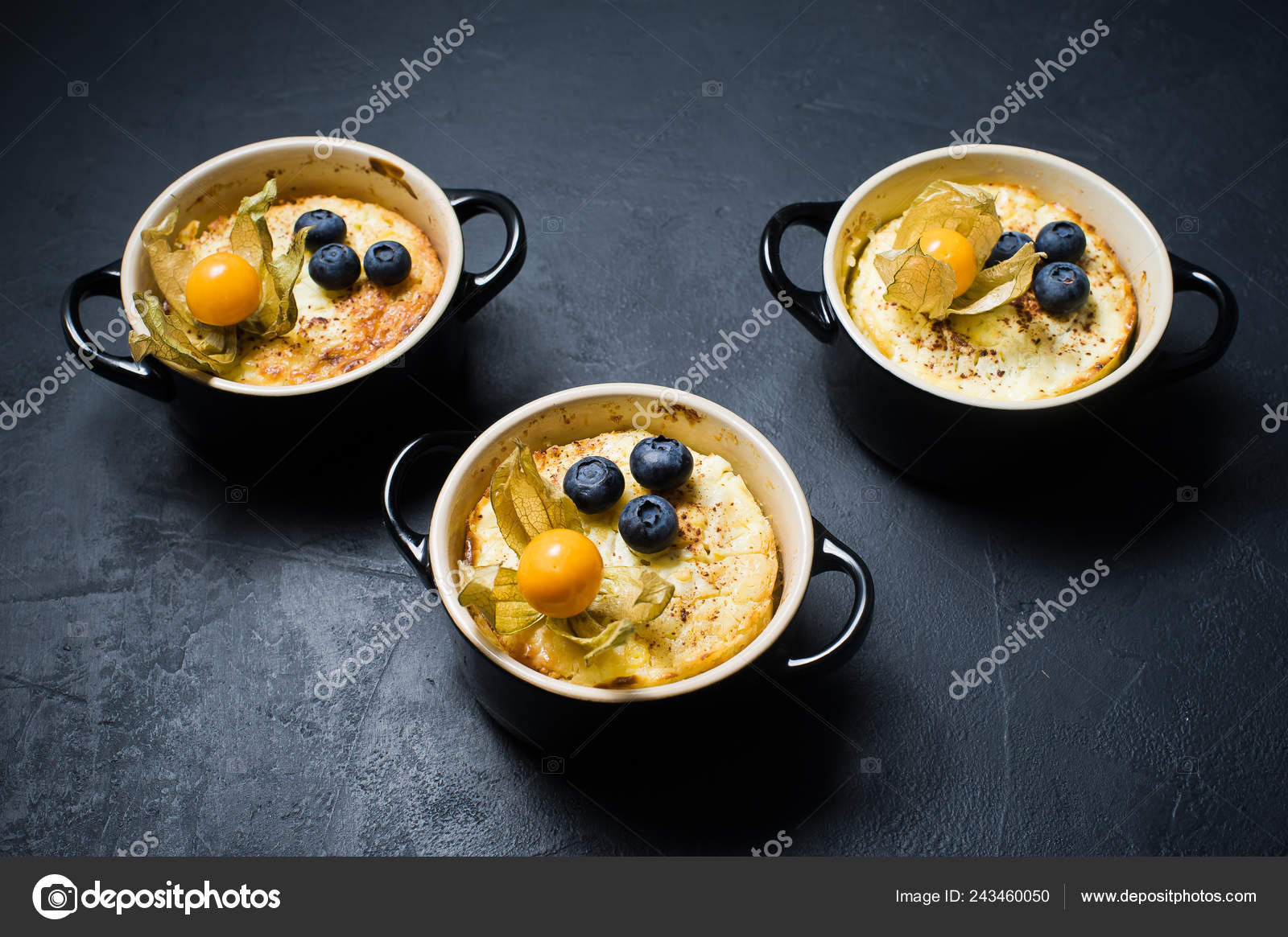 Classic English Rice Pudding Dark Background Side View Stock Photo by ...