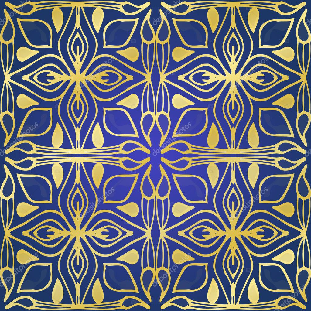 Bright Gatsby estilo árabe. Reimprimir Elemento Damasco. Color índigo ...
