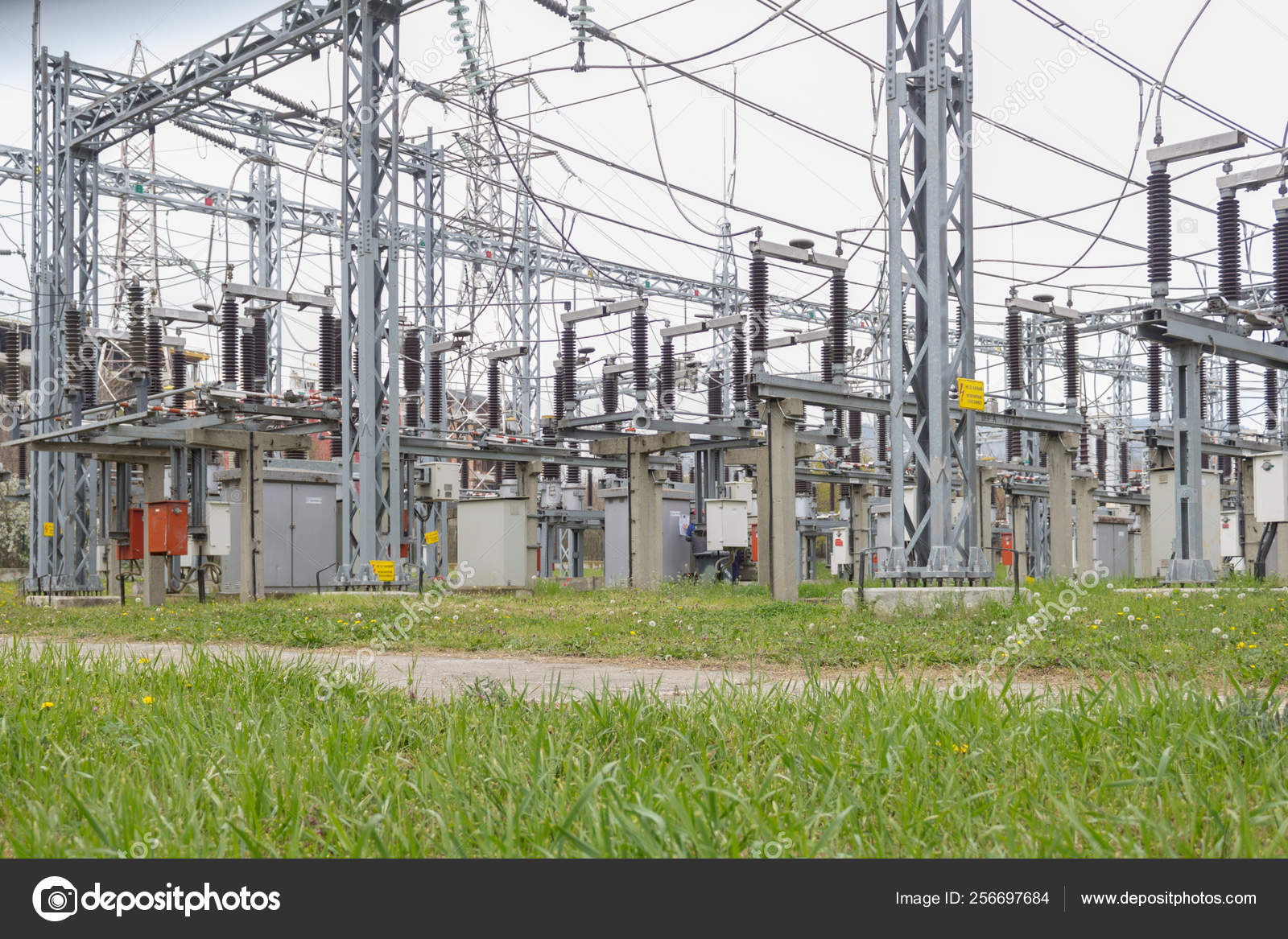 Electrical distribution station, transformers, high-voltage lines ...
