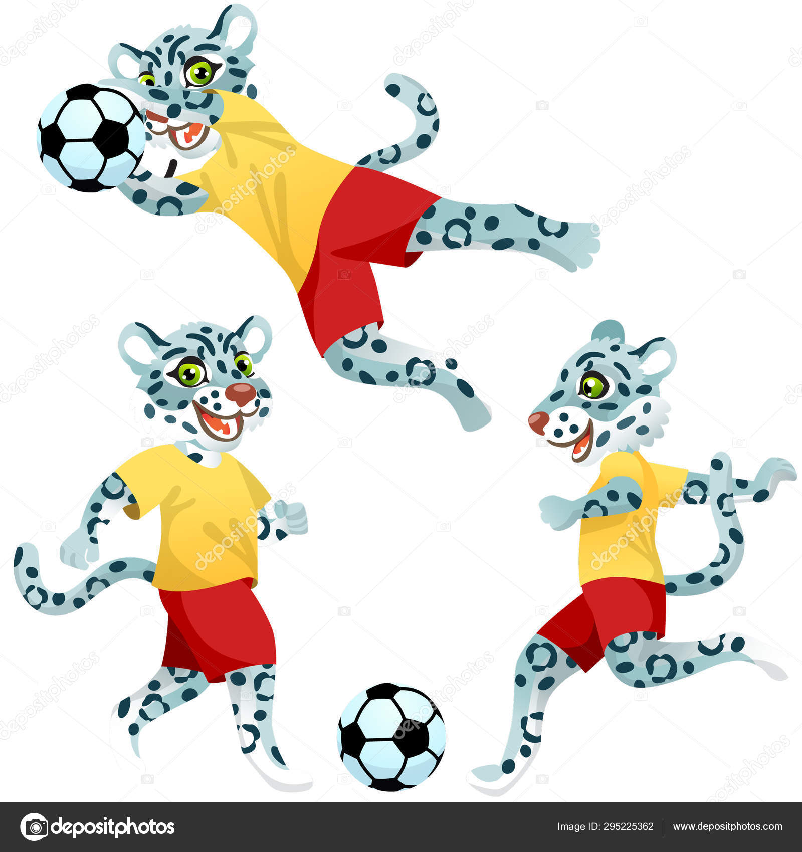 Three Snow Leopards Footballers Uniform Dynamic Poses Soccer Ball Stock ...