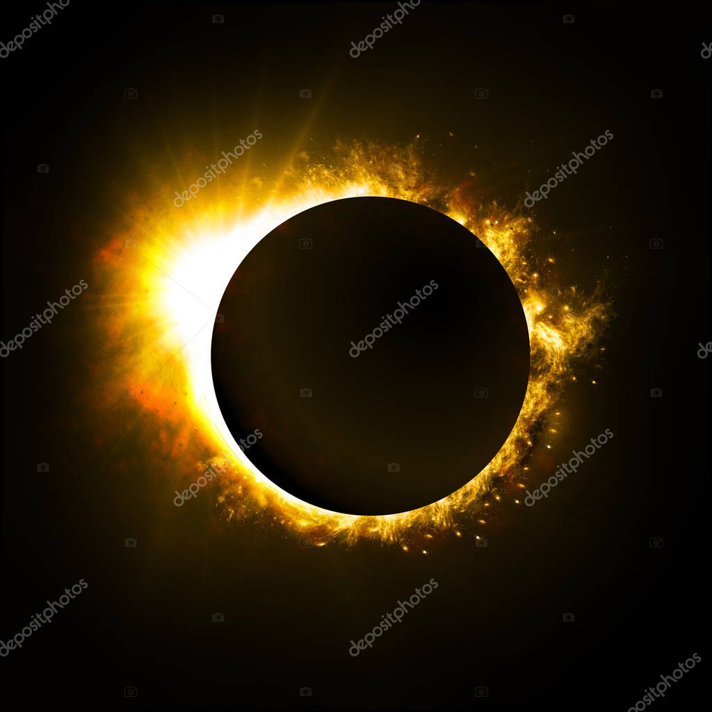 Eclipse solar, paso de un planeta frente a una estrella. Luna y sol ...