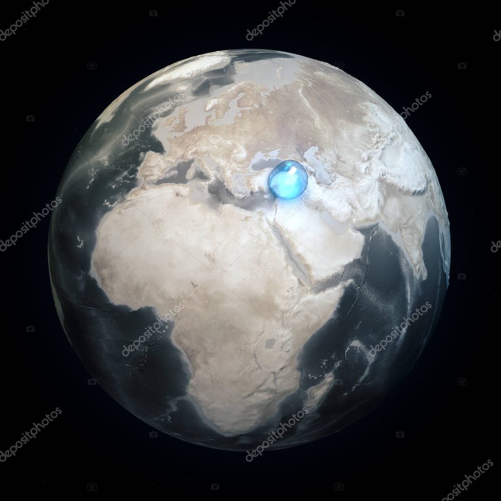 Mapa del mundo sin agua. Toda el agua de la Tierra en un solo lugar ...