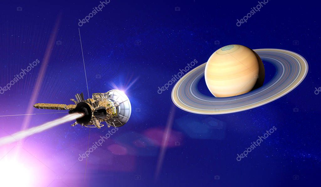 Vista del planeta Saturno con anillos. Sonda Cassini en exploración ...
