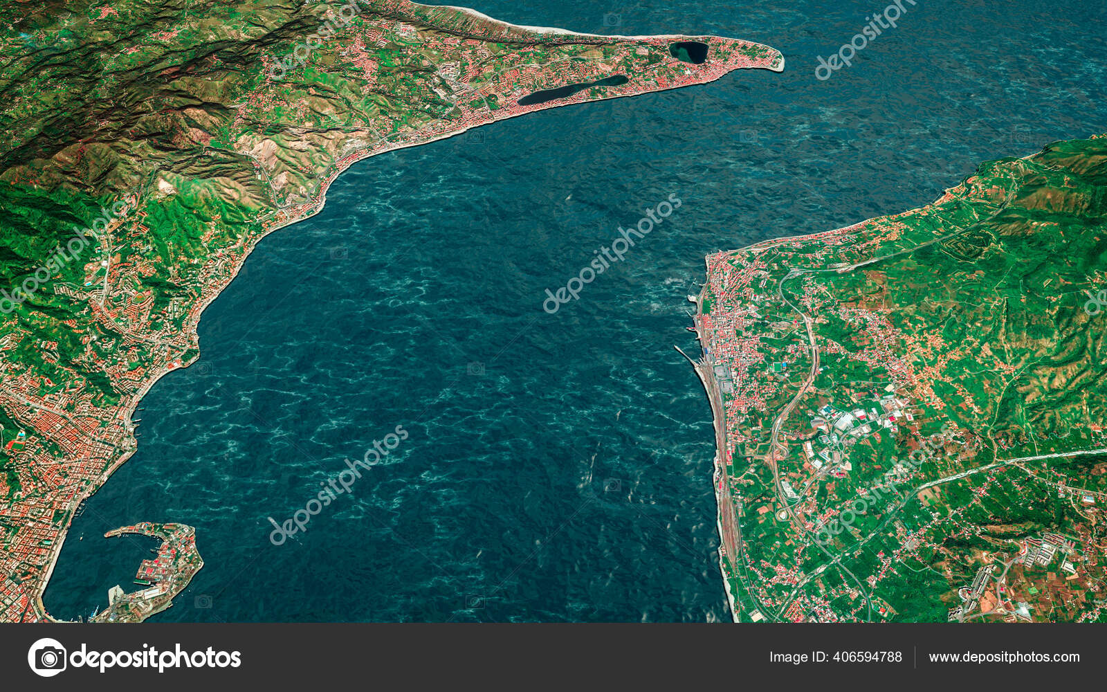 Strait Messina Satellite View Strait Sicilian Calabra Coast Messina ...