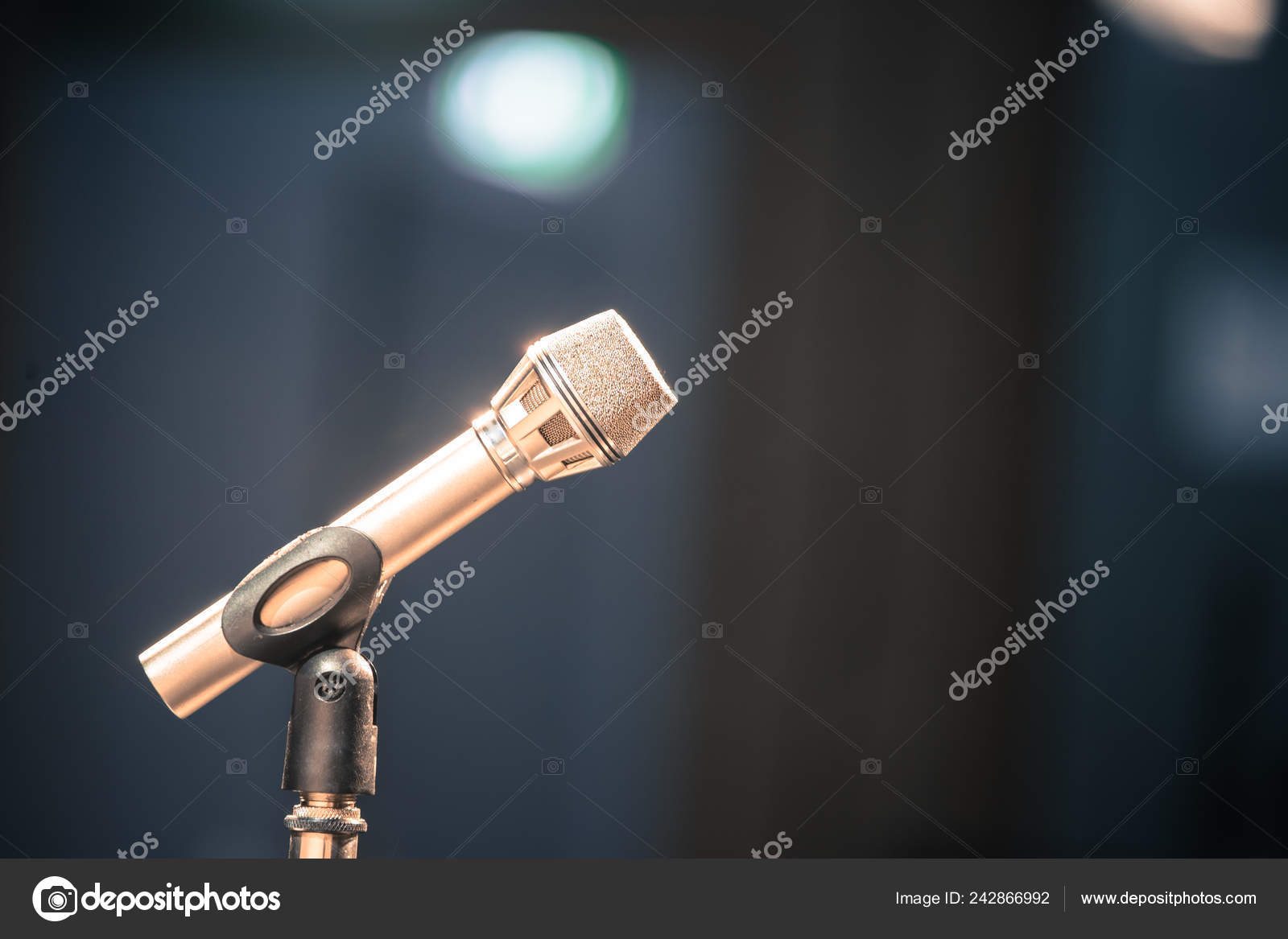 Metal Microphone Studio Studio Lights Blurry Background — Stock Photo ...