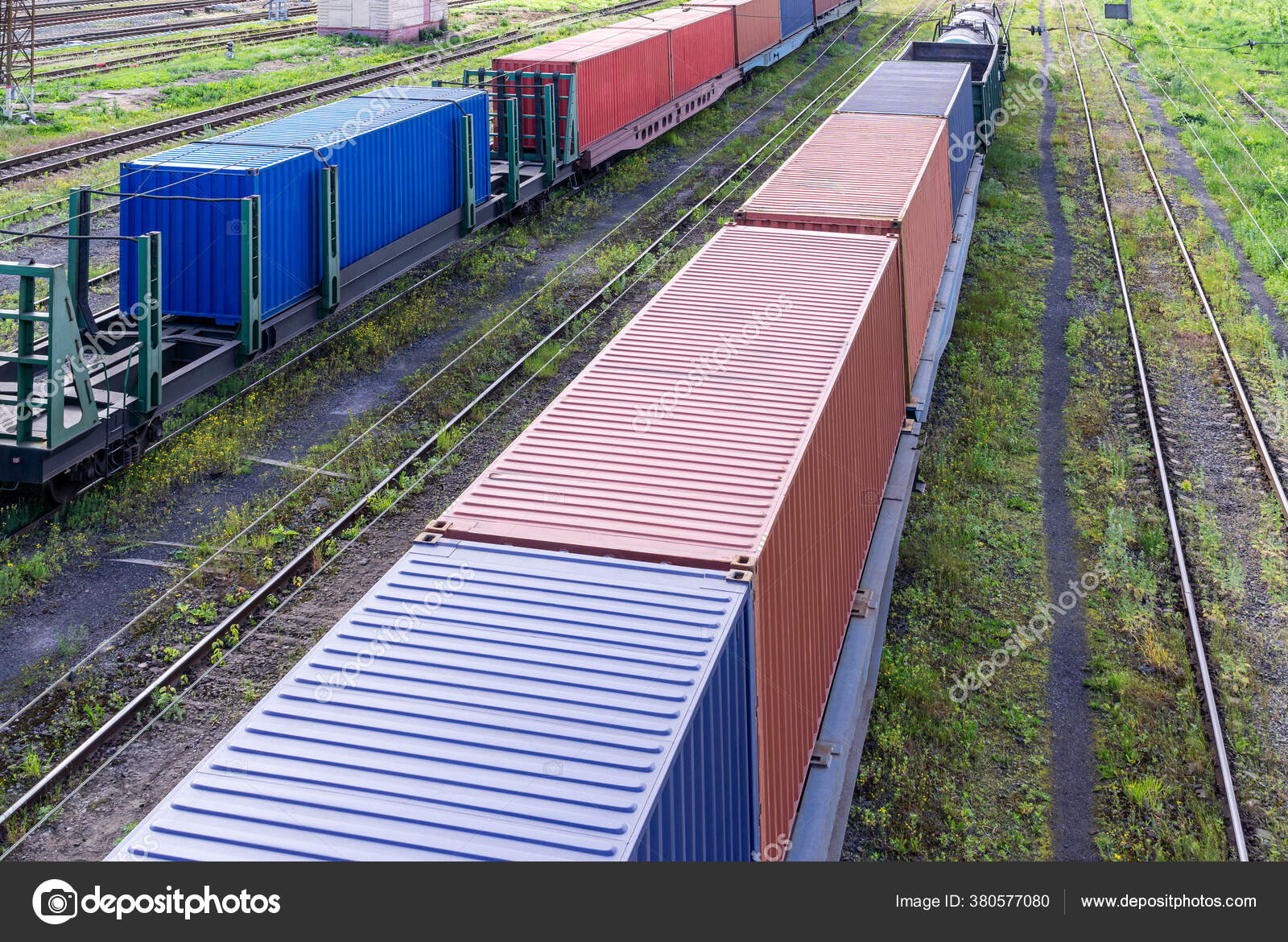 Freight Trains Containers Standing Railway Station View Stock Photo by ...