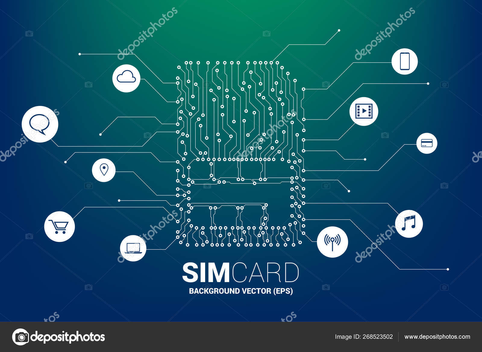 Vector Polygon dot connect line shaped sim card icon circuit board ...