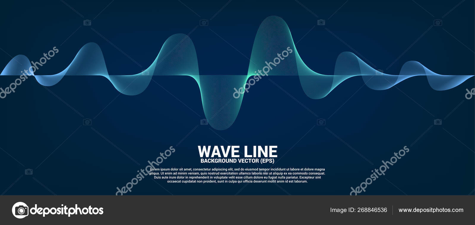 Blue Sound wave line curve on dark background. Element for theme ...