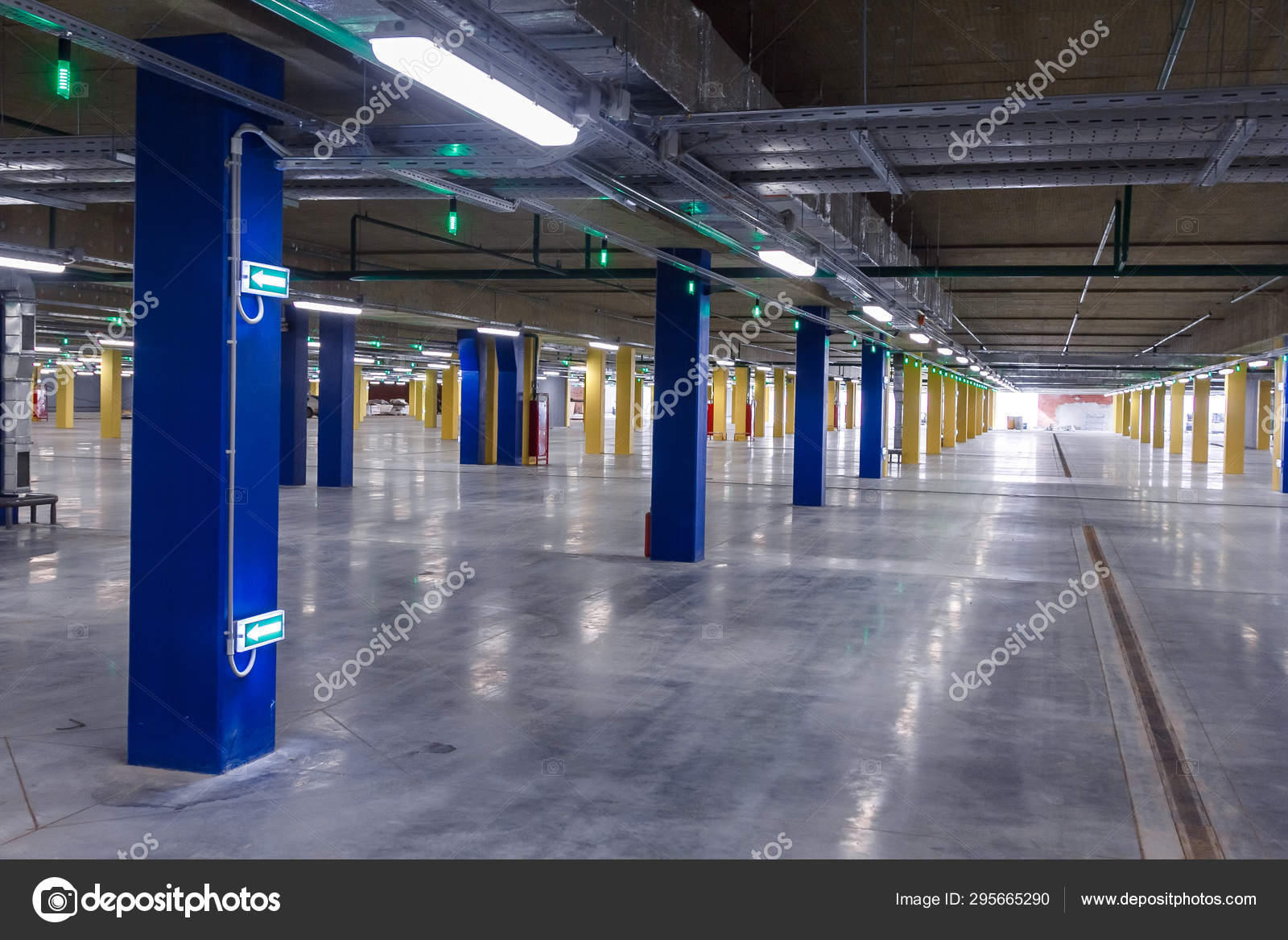 Car Parking Building Columns Lighting Led Directions Stock Photo by ...