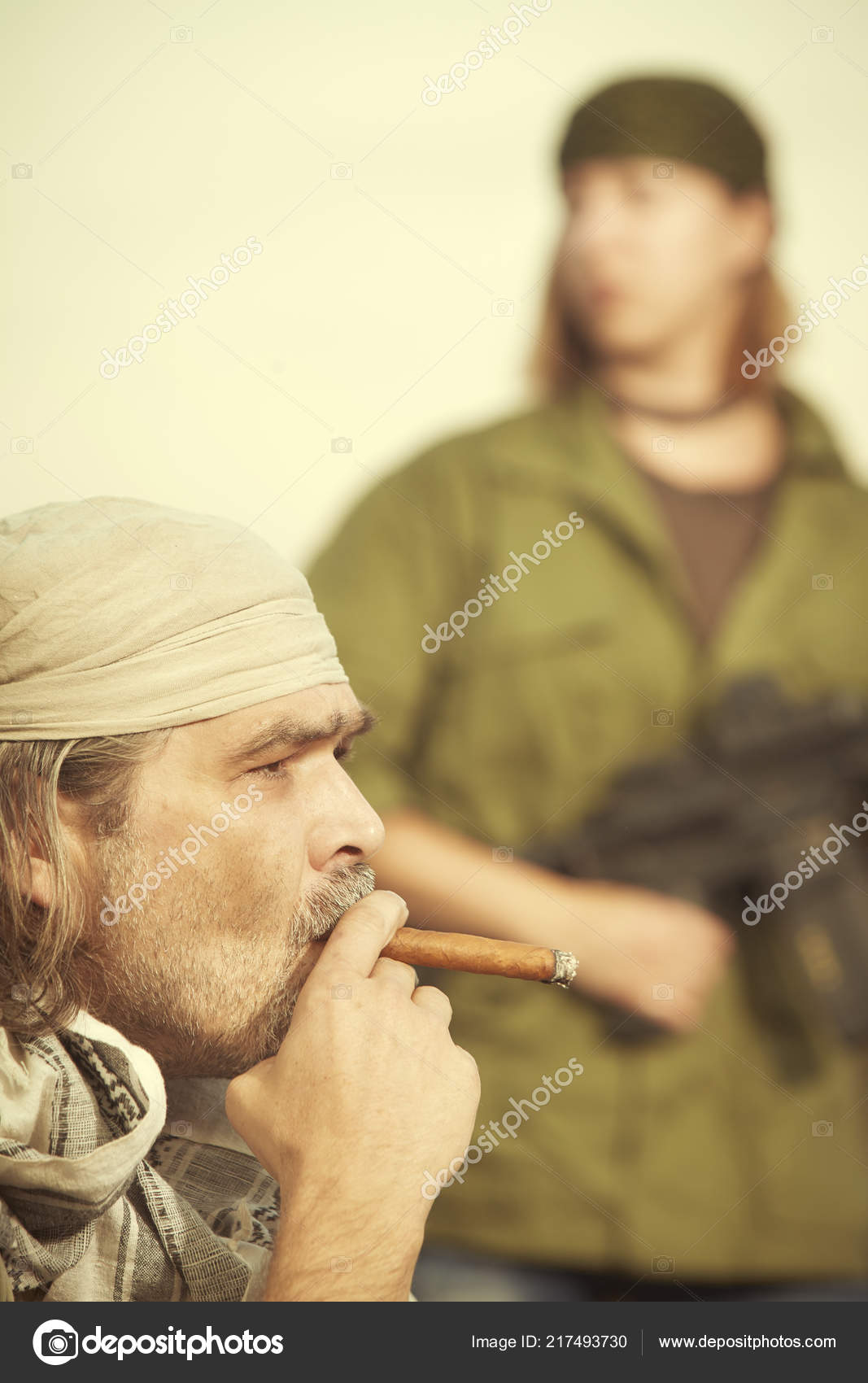 Guerilla Partisan Territory Army Couple Watching Armed Guns — Stock ...