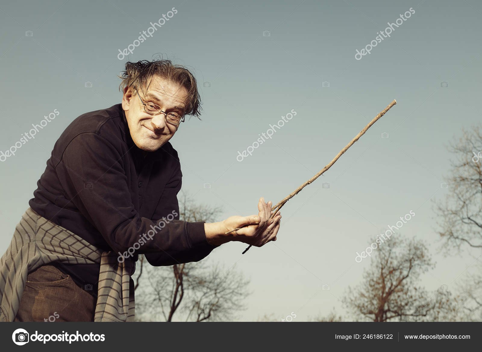 Man Ugly Style Dress Practicing Dowsing Rods — Stock Photo ...