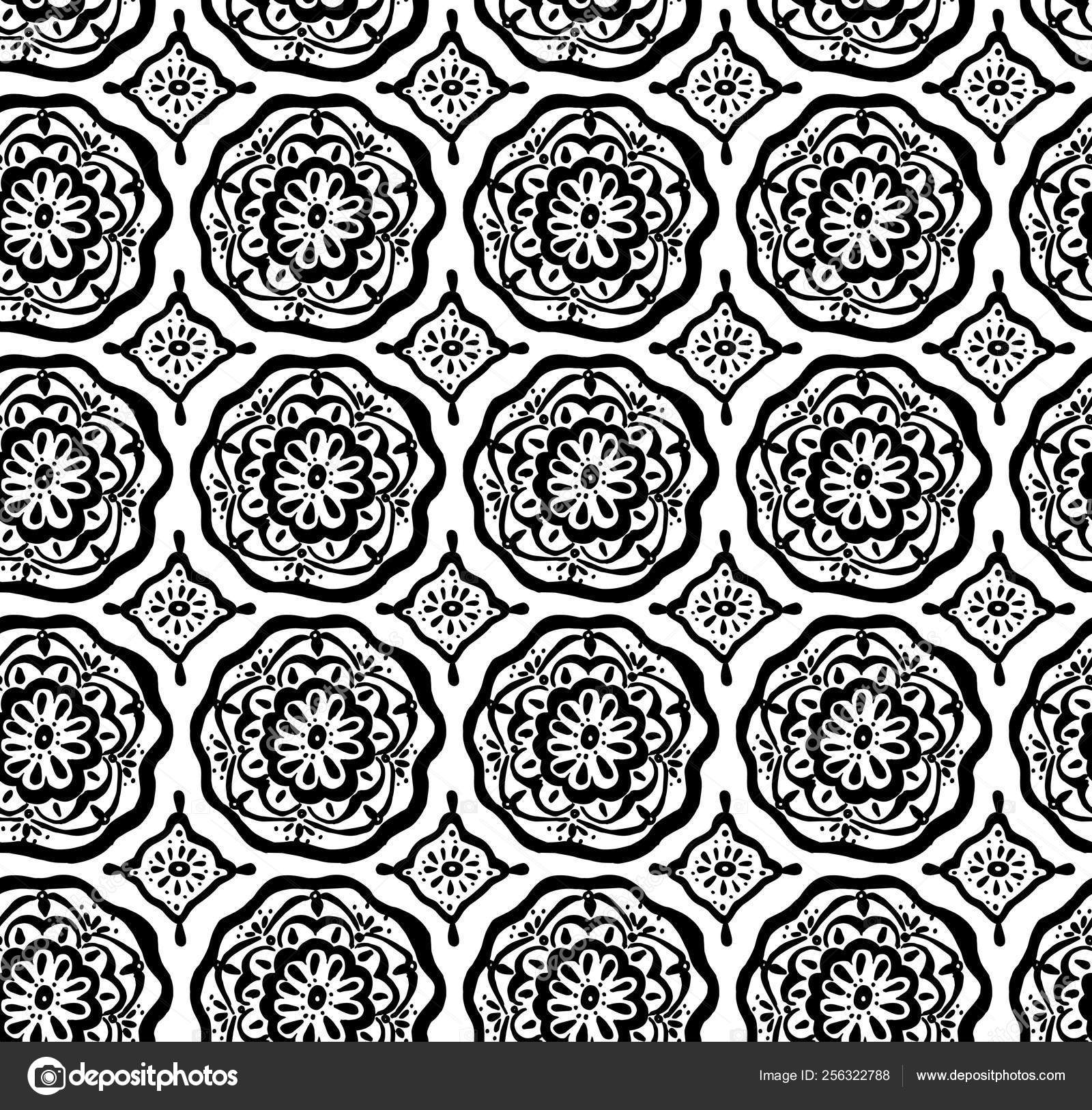 Retro ceramic hand drawn tile repeating seamless pattern. Porcelain ...