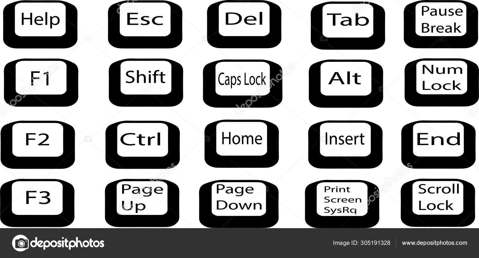 Set Keyboard Keys Llustration White Background Stock Vector Image by ...