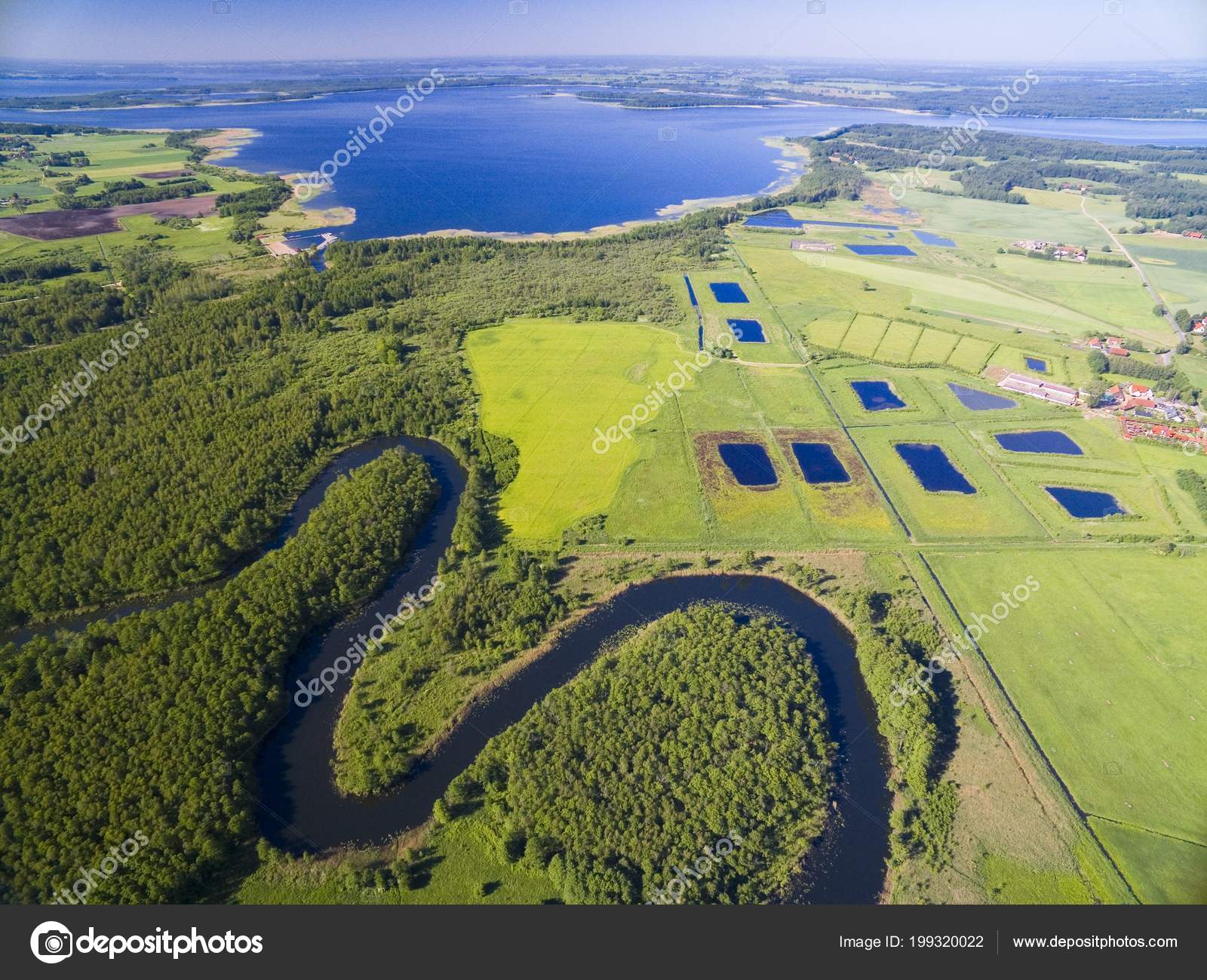 Meander Wegorapa River Flowing Wetlands Mazury Poland Mamry Lake ...