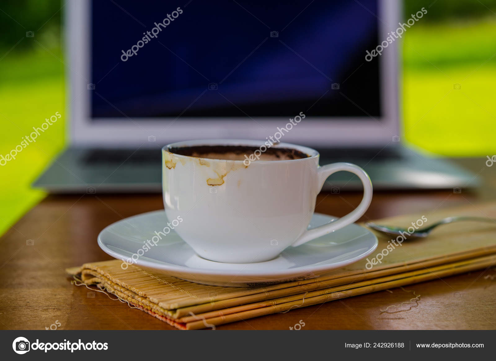 Cup Coffee Remains Laptop — Stock Photo © Asollo #242926188