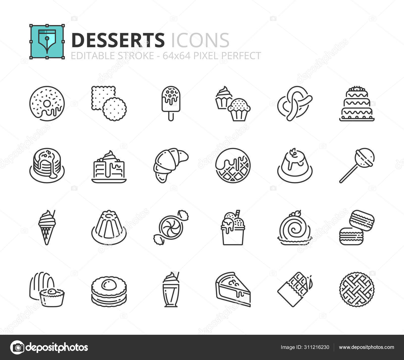 Iconos del esquema sobre postres y dulces Vector de stock #311216230 de ...