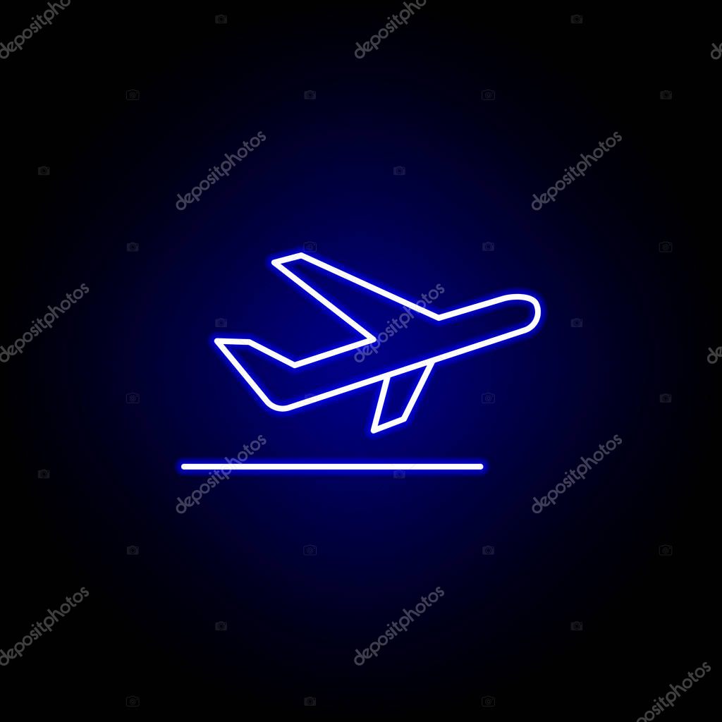 plano icono de línea en estilo de neón azul. Conjunto de iconos de ...