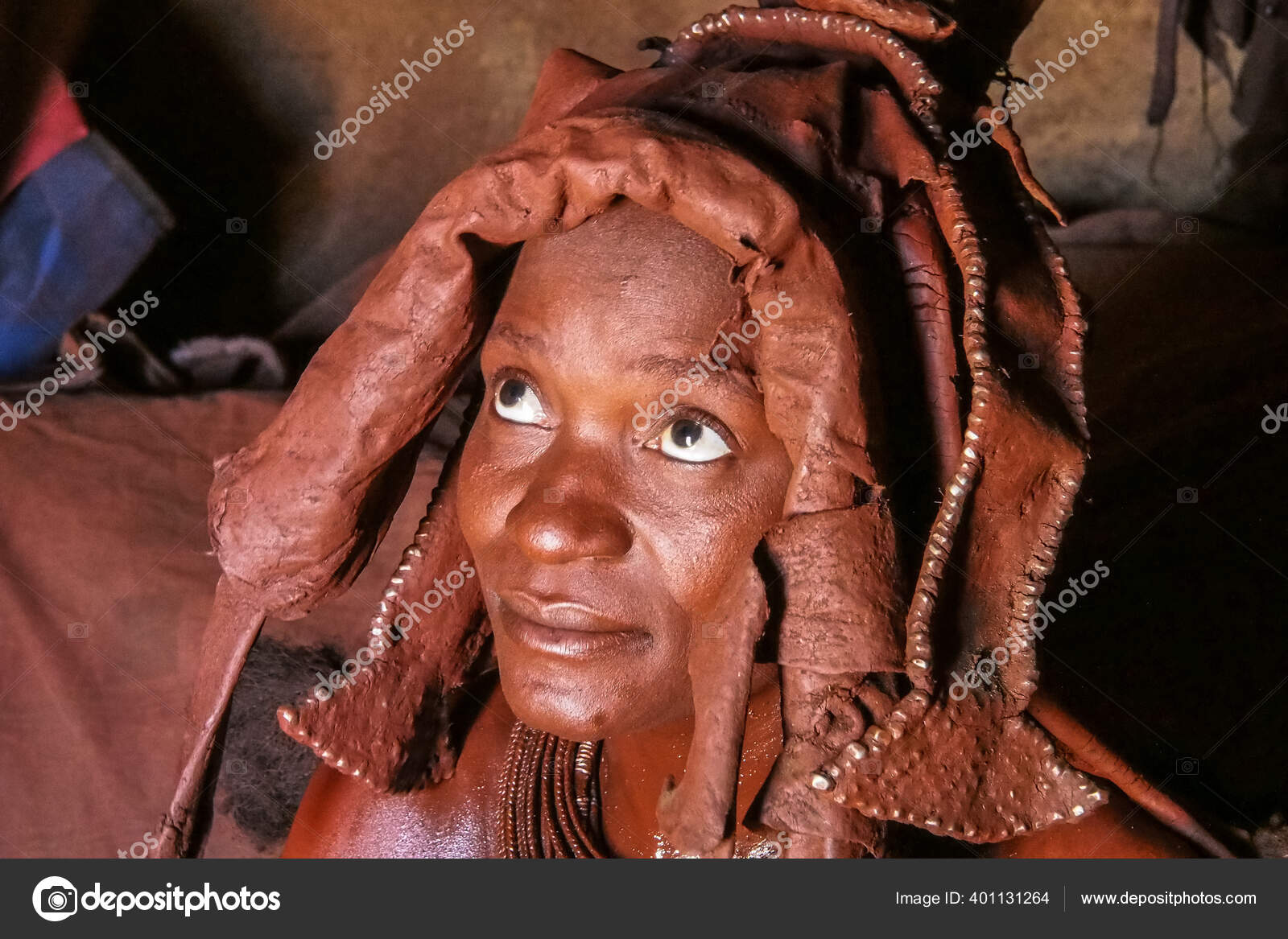 Opuwo Namibia Jul 2019 Unidentified Himba Woman Typical Necklace ...