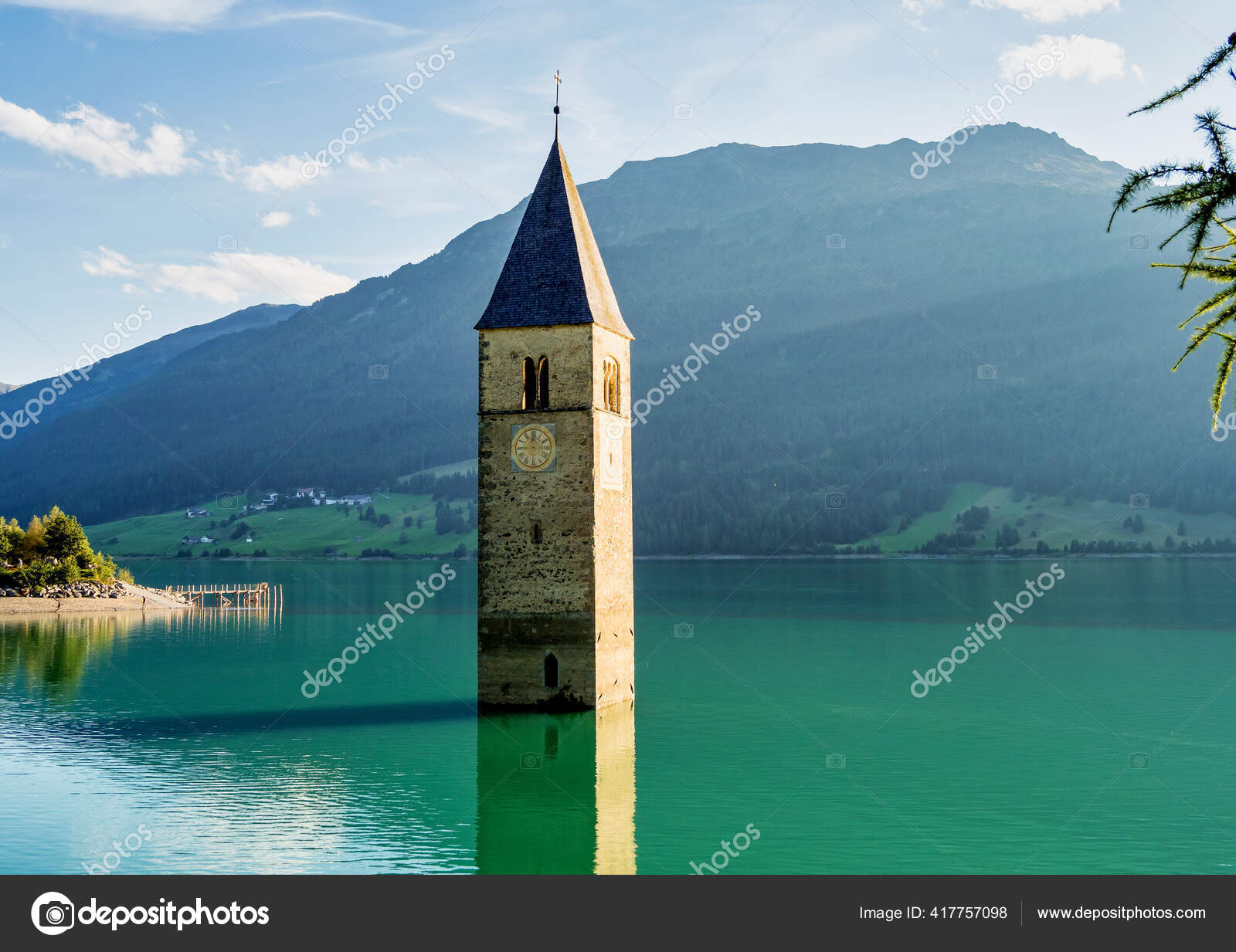 Famous Bell Tower Lake Reschen Lago Resia South Tyrol Italy Stock Photo ...