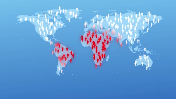 Overpopulation concept. 4k animation showing the most populated regions ...