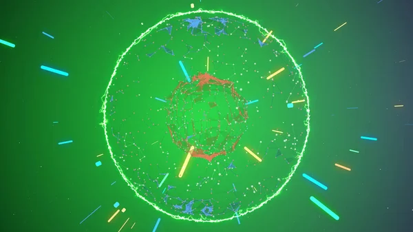 Red plexus sphere inside blue sphere with light ring around throwing ...