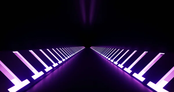 Realistic Dark Sci Corridor Neon Arrow Lights Trough Floor Rendering ...