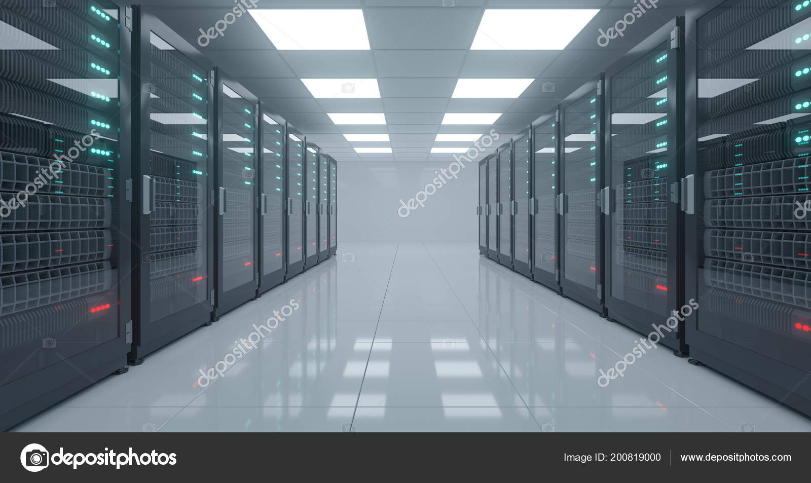 Big High Tech Server Data Center Reflective Floor Lot Servers — Stock ...
