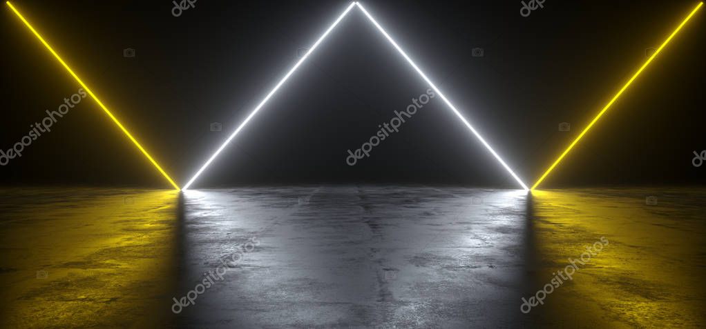 Luces de tubo de neón amarillo y blanco de ciencia ficción futurista ...