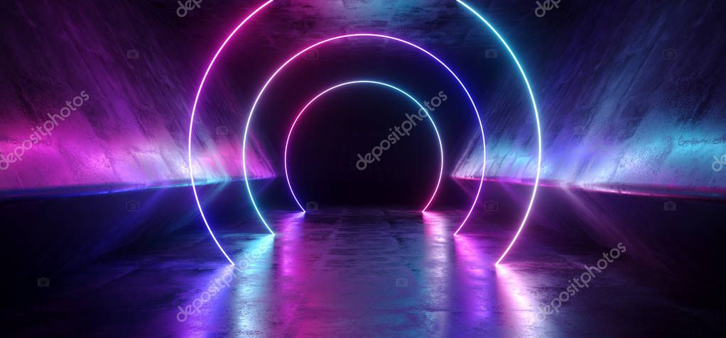 Círculo de neón láser brillante ciber Sci Fi futurista Retro moderno Hi ...