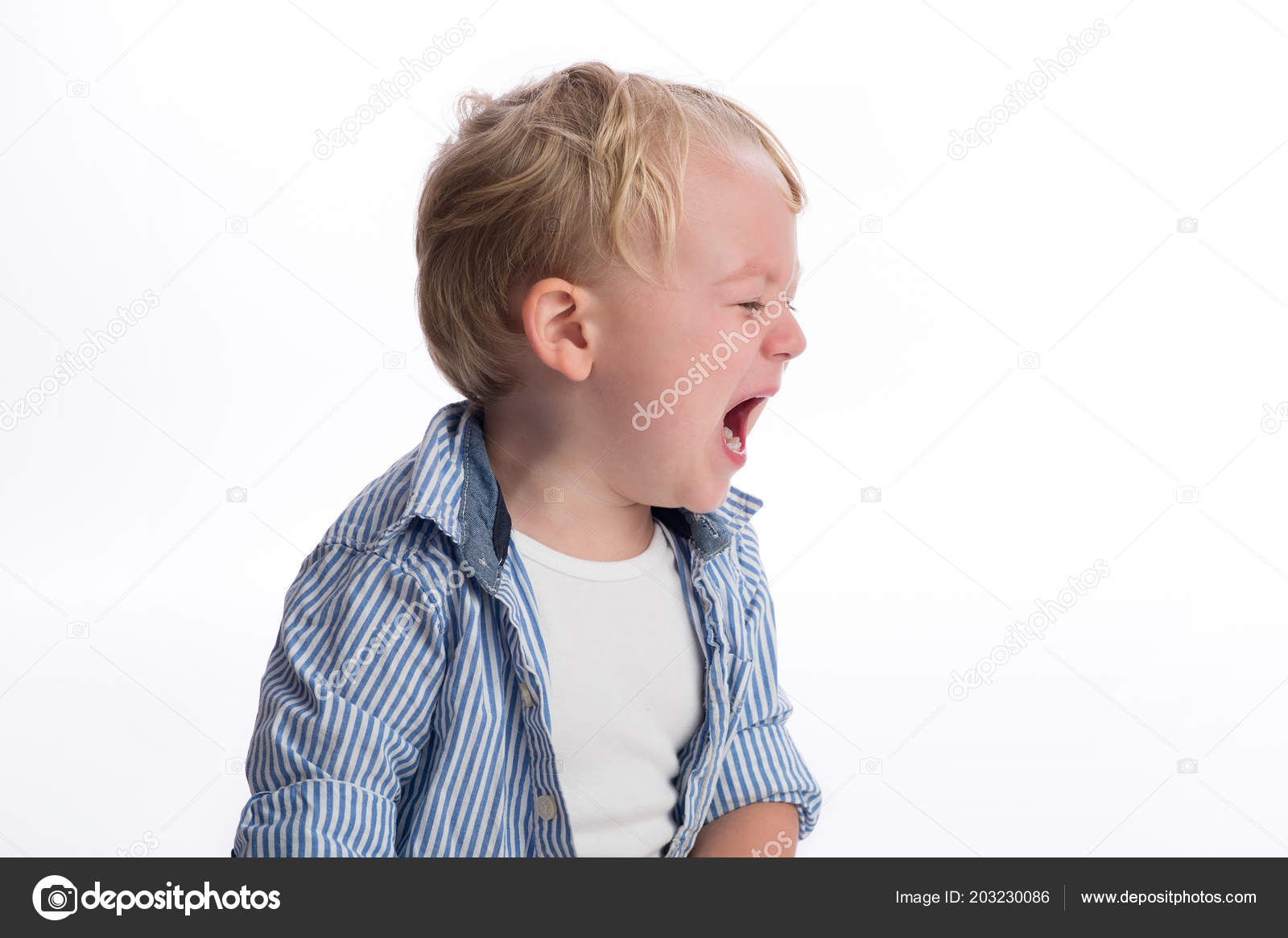 Profile View Two Year Old Boy Crying Shot Studio White — Stock Photo ...