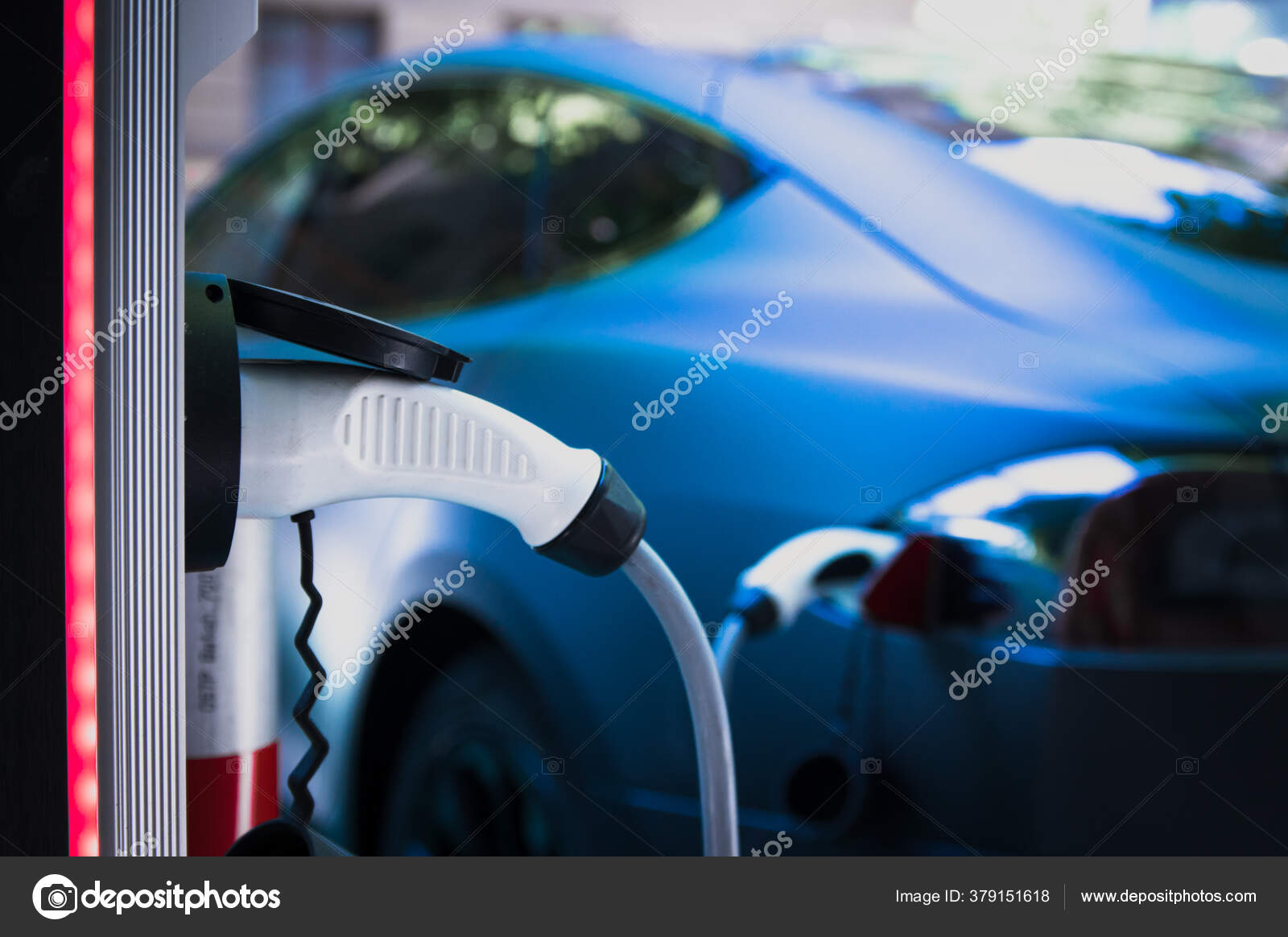 Charging Modern Electric Car Cable Plug Inserted Public Parking Lot ...