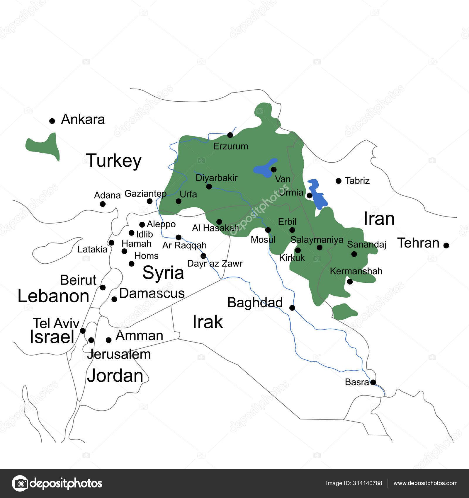 Location Kurdistan Map Middle East Multi Layer Map Borders City Stock Vector Image by ...