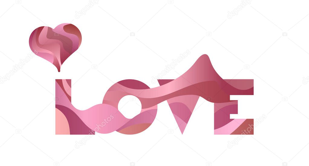 Signo ondulado, la palabra AMOR con corazón sobre fondo blanco ...