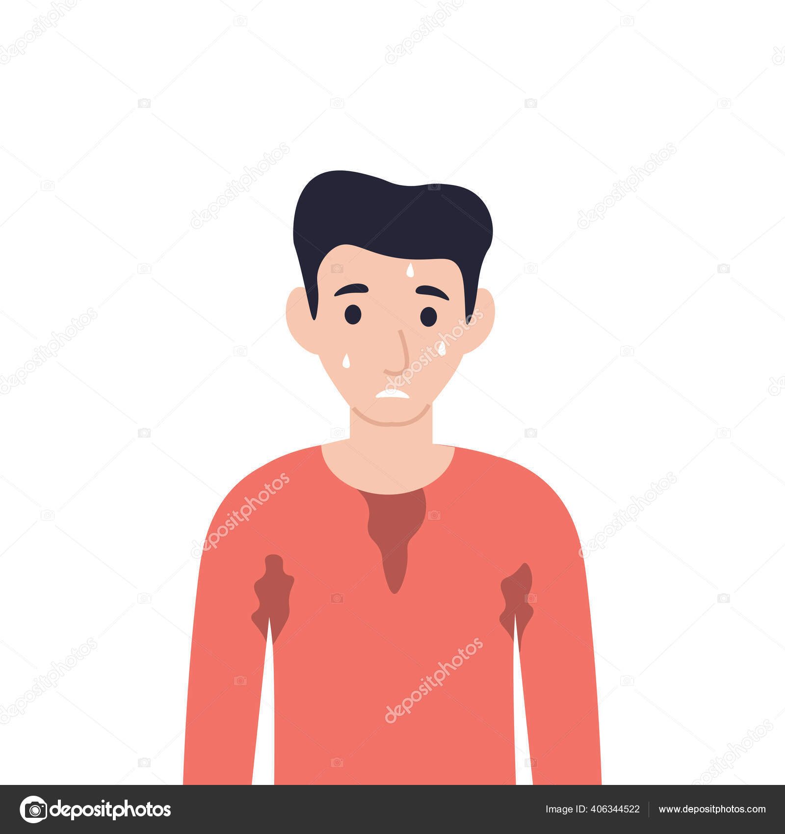 Man Bathed Sweat Guy Sweating Lot Flat Vector Cartoon Illustration ...
