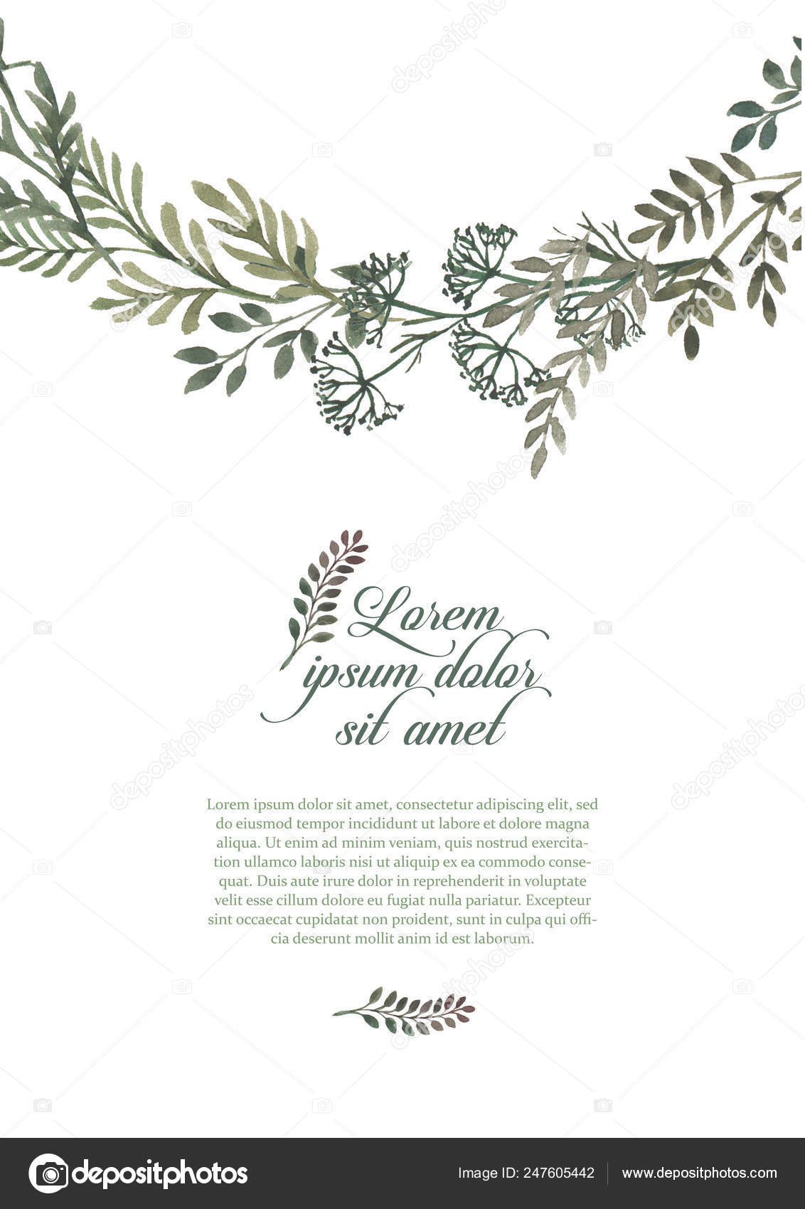Wedding invitation frame set, leaves, watercolor, isolated on white ...