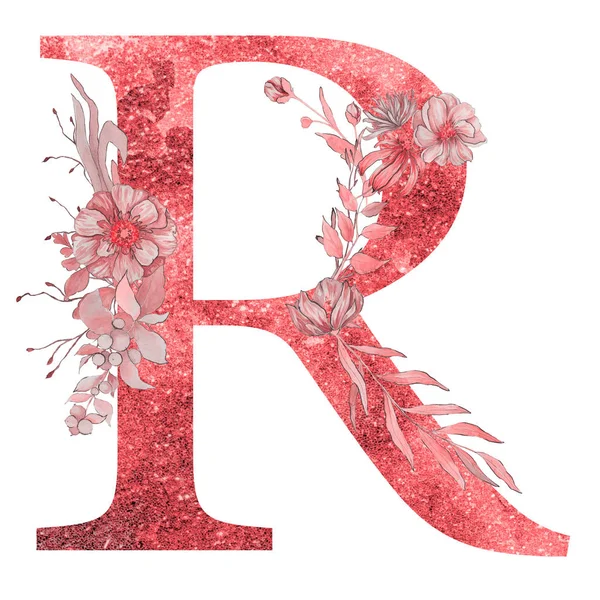 letter r of the alphabet with flowers and leaves. Floral elegant design ...