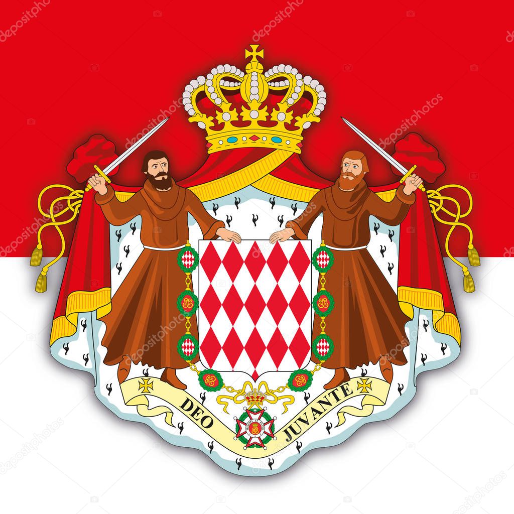 Principado de Mónaco escudo y bandera, ilustración vectorial 2023