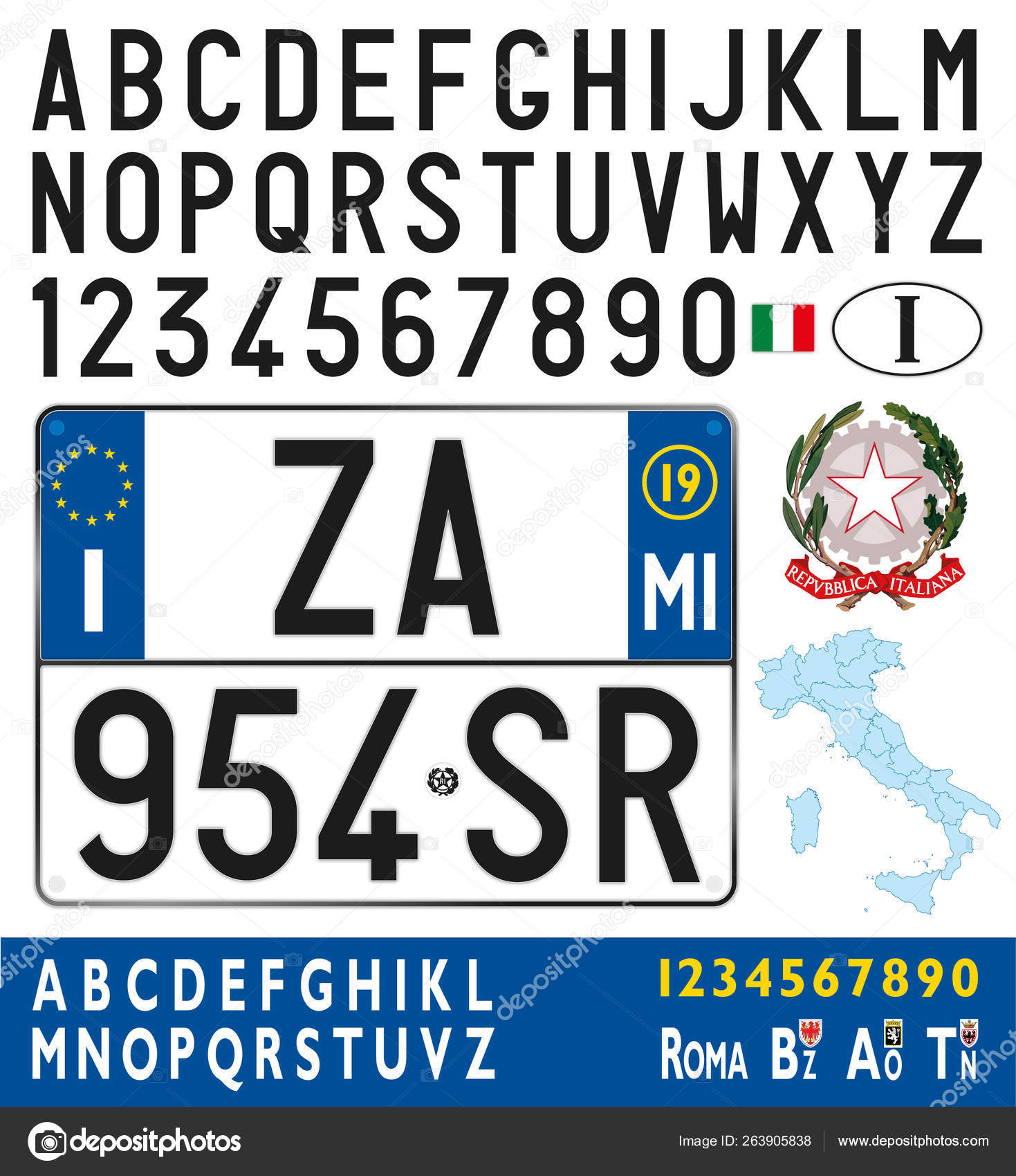 Italy Car License Plate Letters Numbers Symbols Square Design Stock ...