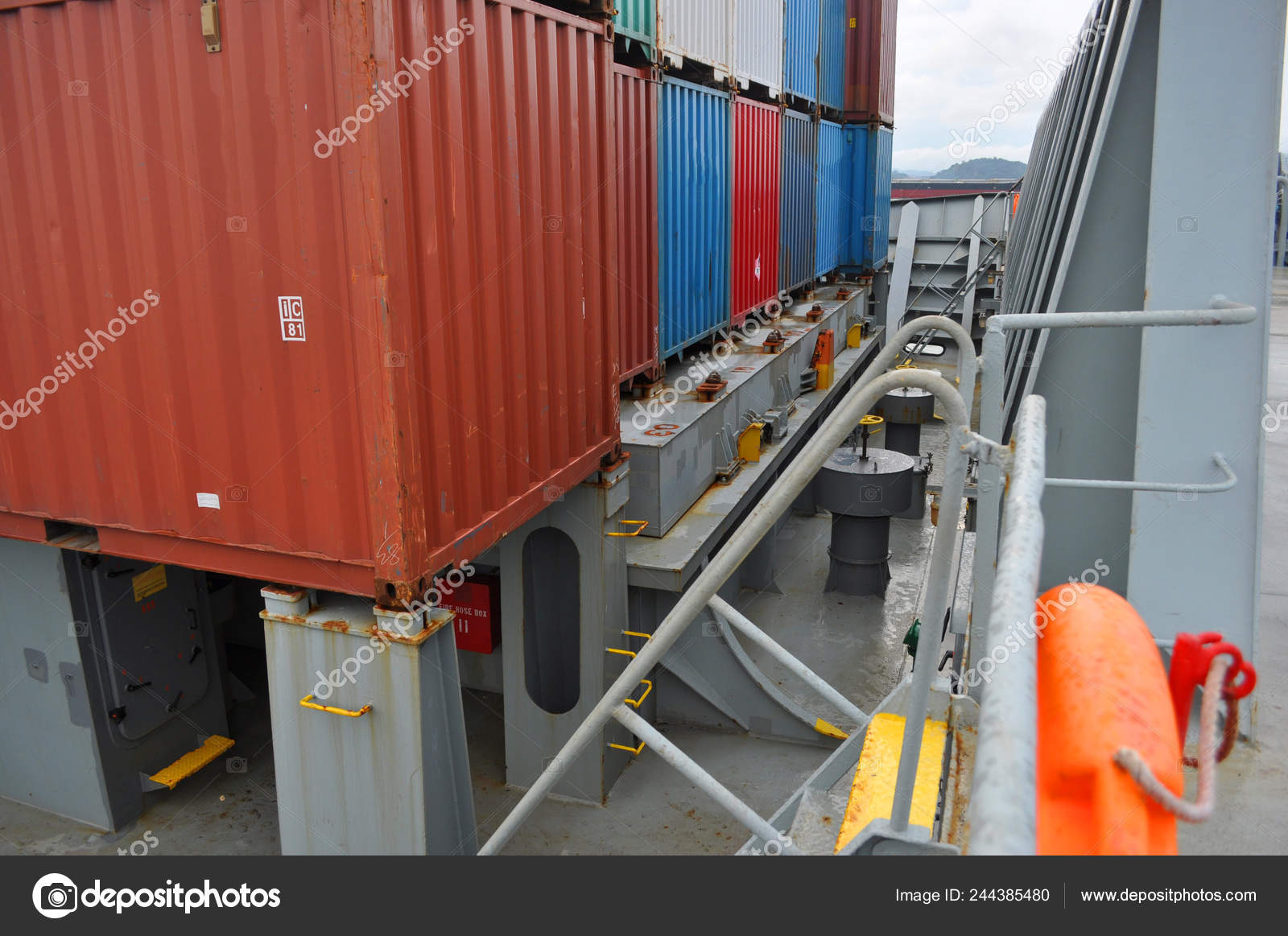Container Ship Deck Part Vessel Close — Stock Photo © alesix #244385480
