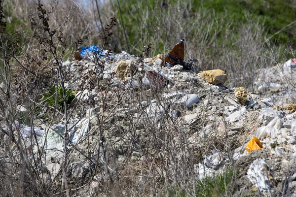 Littered Garbage Fields Roadsides Fireplaces Garbage Wheel Tires Plastic Polyethylene — Stock ...