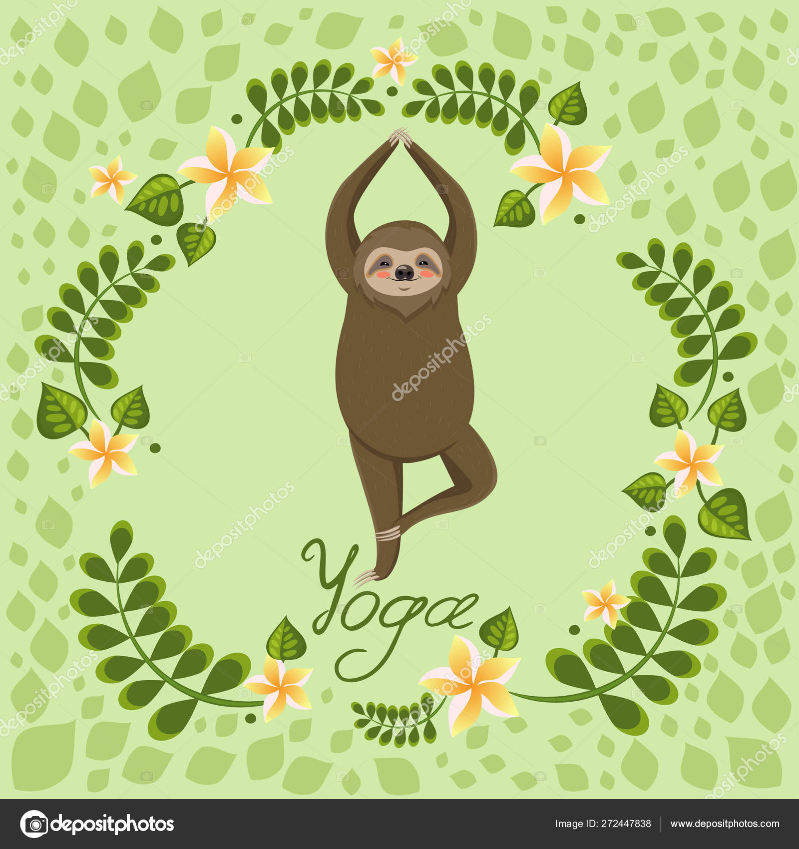 Cute cartoon sloth standing in yoga pose. Cartoon animals vector ...
