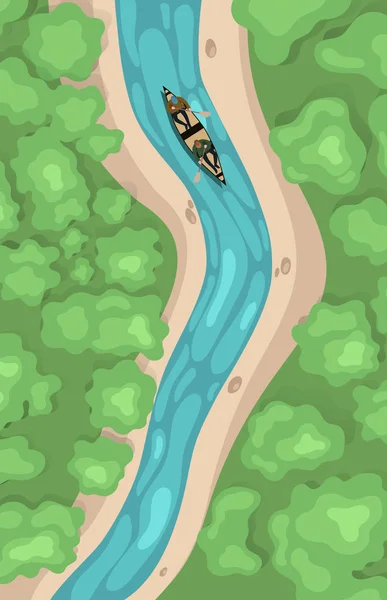 River top view people on a boat floating on the river. Vector graphics ...
