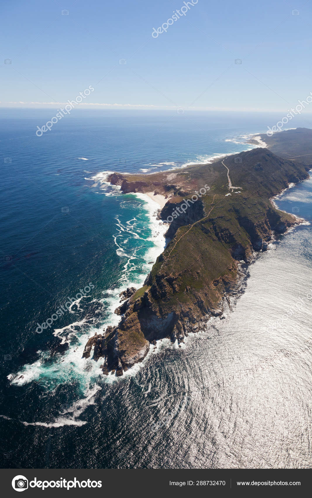 Aerial view of Cape point with lighthouse and Cape of Good Hope from a ...