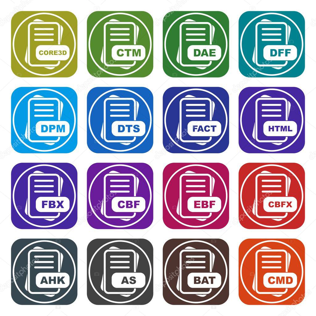 Conjunto de iconos de formato de archivo, ilustración vectorial 2024