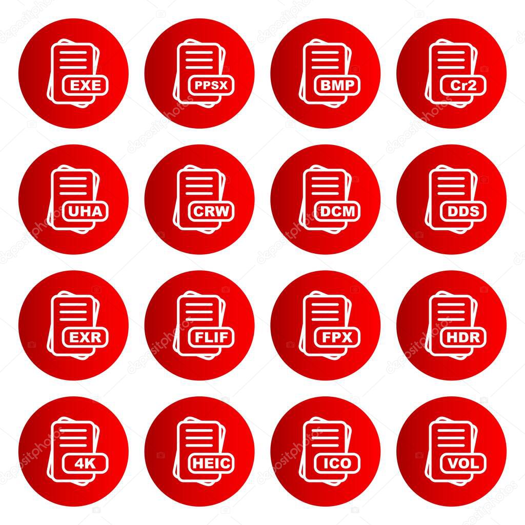 Conjunto de iconos de formato de archivo, ilustración vectorial 2024