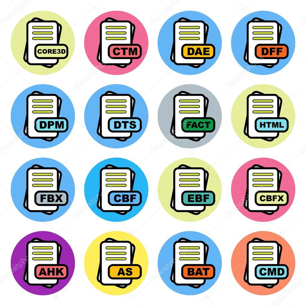 Conjunto de iconos de formato de archivo, ilustración vectorial 2022