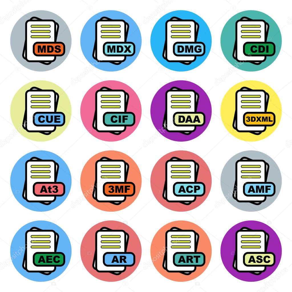 Conjunto de iconos de formato de archivo, ilustración vectorial 2022