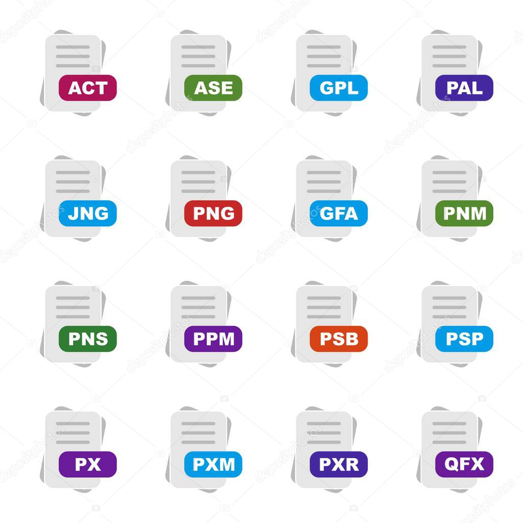 Conjunto de iconos de formato de archivo, ilustración vectorial 2023