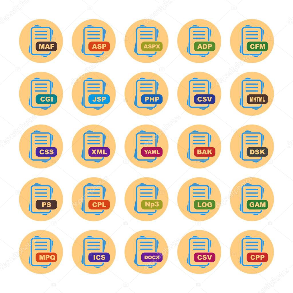 conjunto de iconos de formato de archivo vectorial 2024